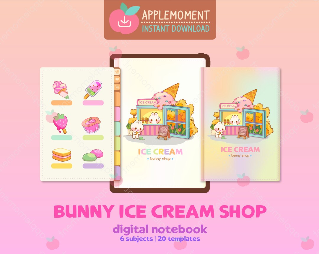 Cute Kawaii Goodnotes Digital Notebook Rainbow Bunny Ice Cream Shop ...