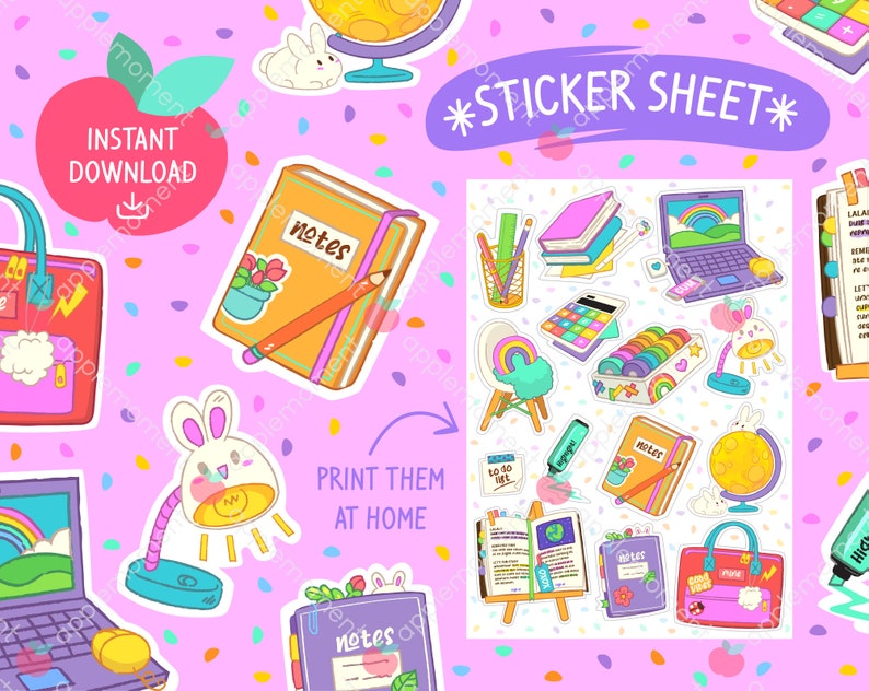 Cute Kawaii Sticker Sheet Student School Study Stationery - Etsy