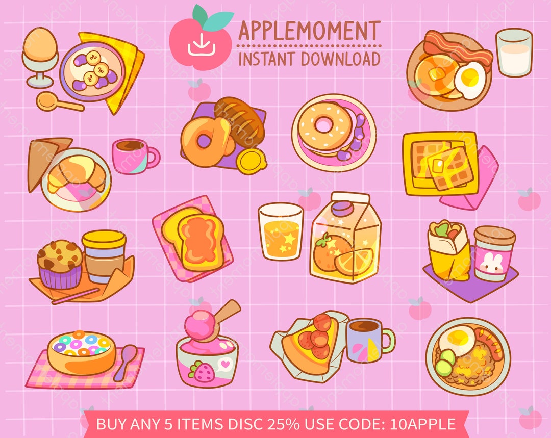 Cute Kawaii Printable Digital Stickers Clipart Cute Breakfast, Food and ...