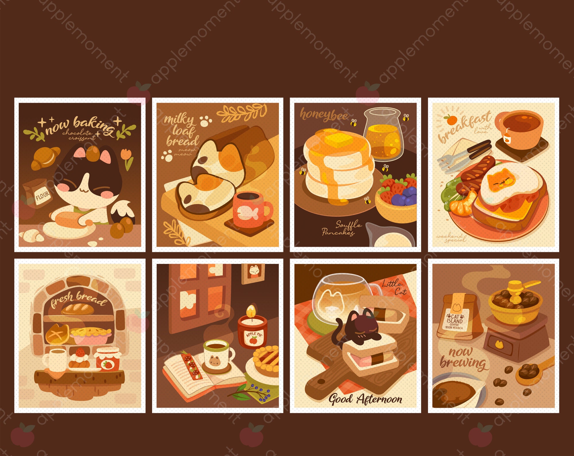 Digital Clipart Stamp Cat Cafe Bakery Food and Dessert Baking ...