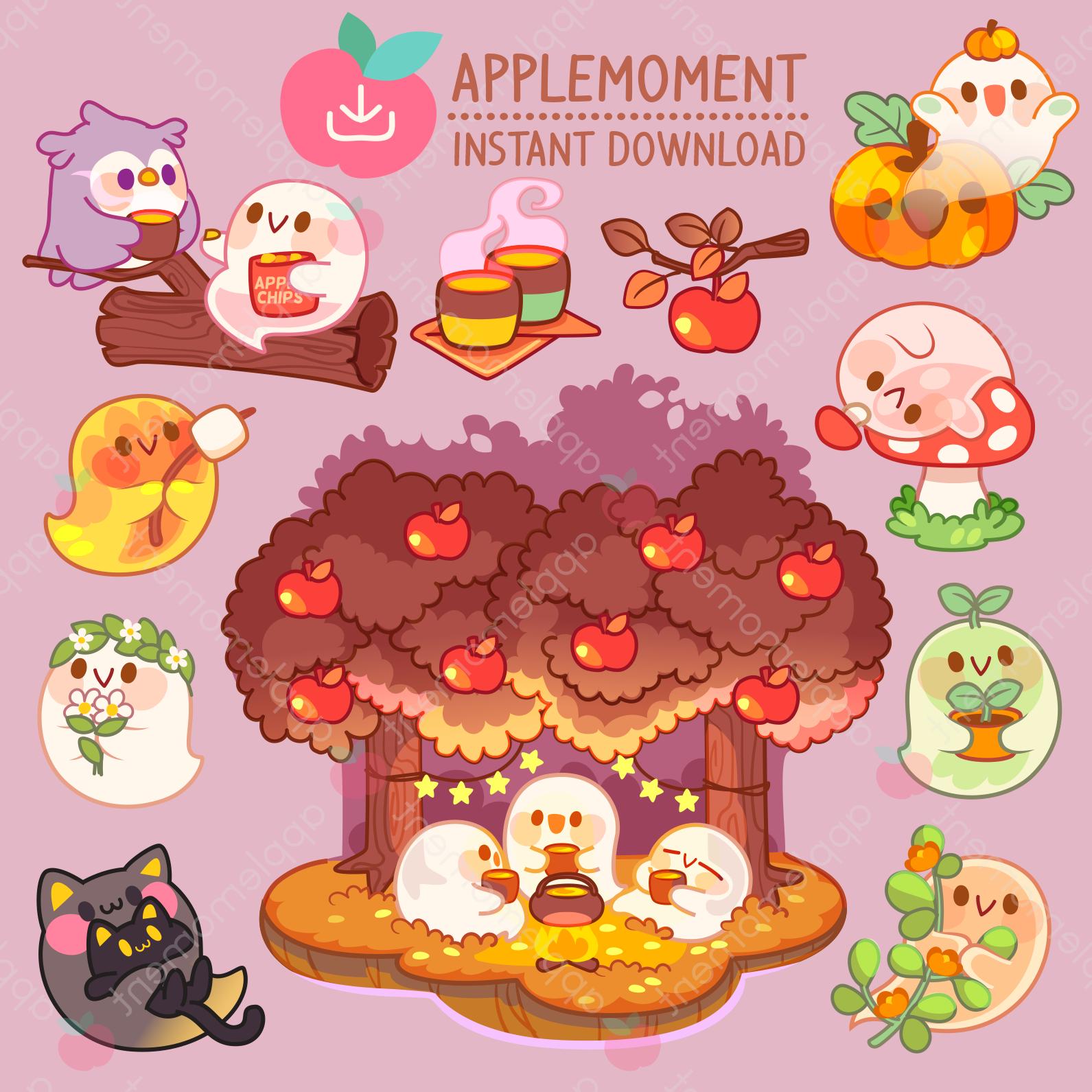 Kawaii Ghost Clipart Stickers, Autumn PNG (digital Download) - Etsy