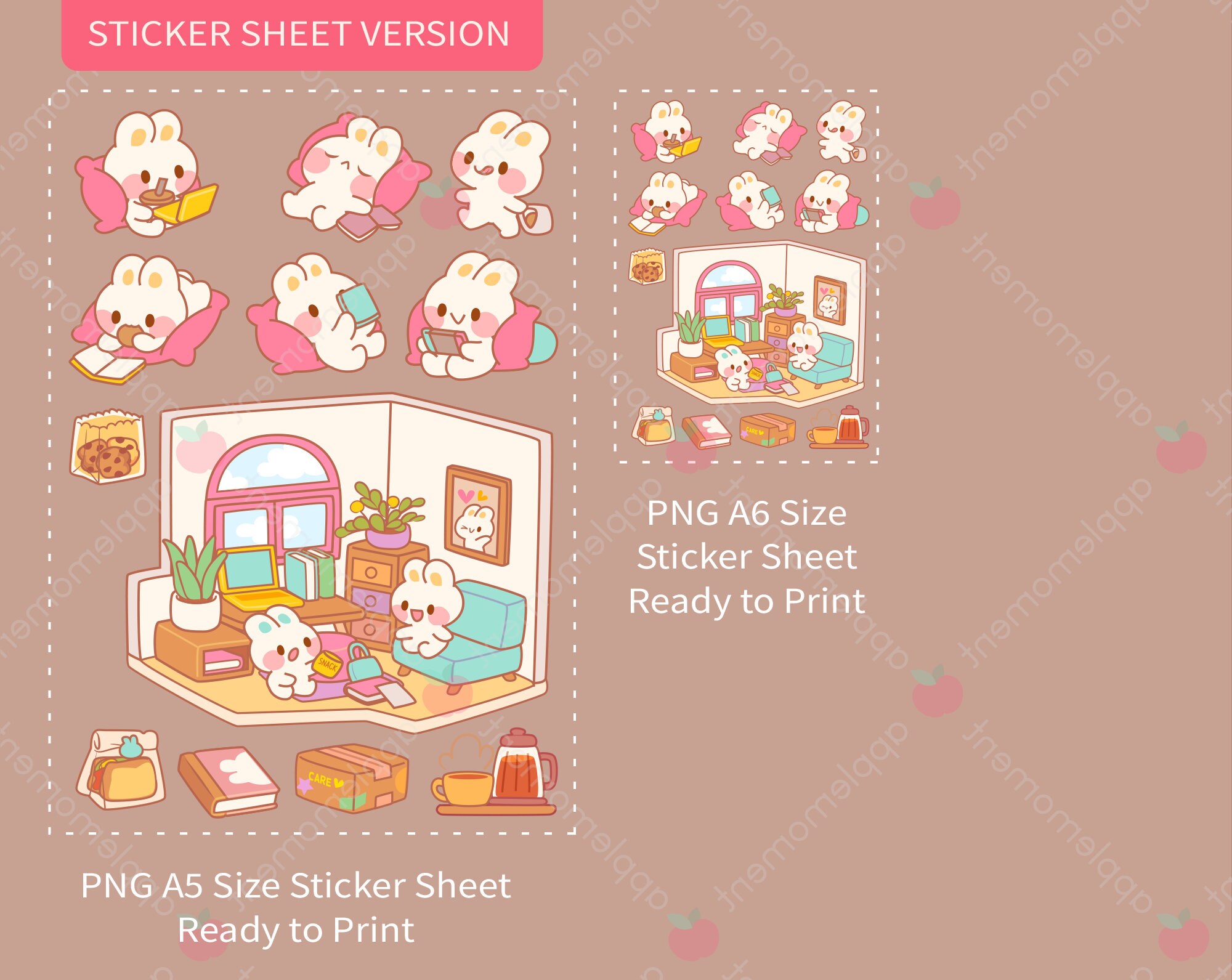 Cute Kawaii Printable Digital Stickers Clipart Illustration Bunny ...
