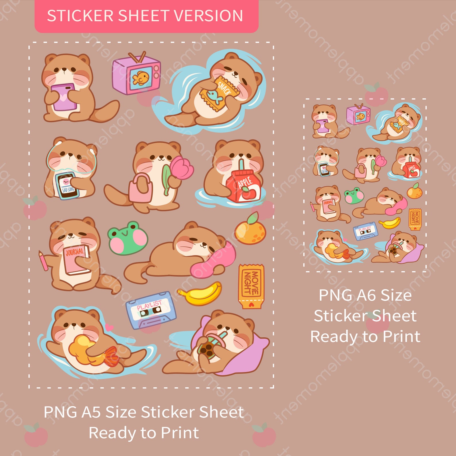 Cute Kawaii Printable Digital Stickers Clipart Daily Life of an Otter ...
