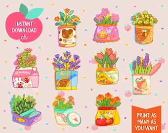 Cute Kawaii Printable Digital Stickers Clipart Rainbow Bunny - Etsy