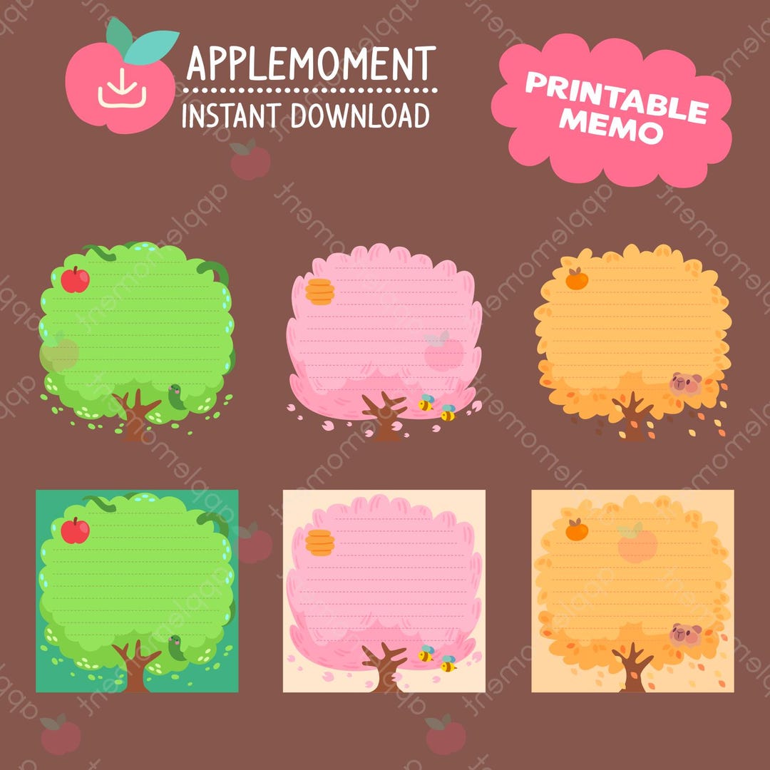 Animal Tree Memo Pad, Kawaii Printable Stationery (PNG Files) - Etsy