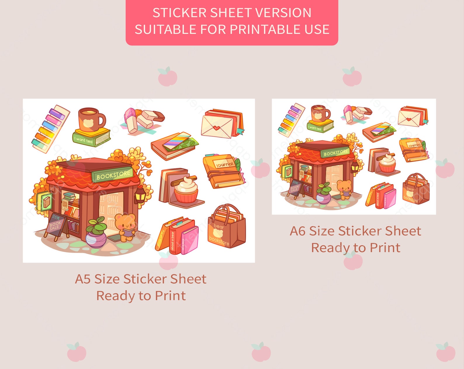 Cute Kawaii Printable Digital Stickers Clipart Fall Brown Bear ...