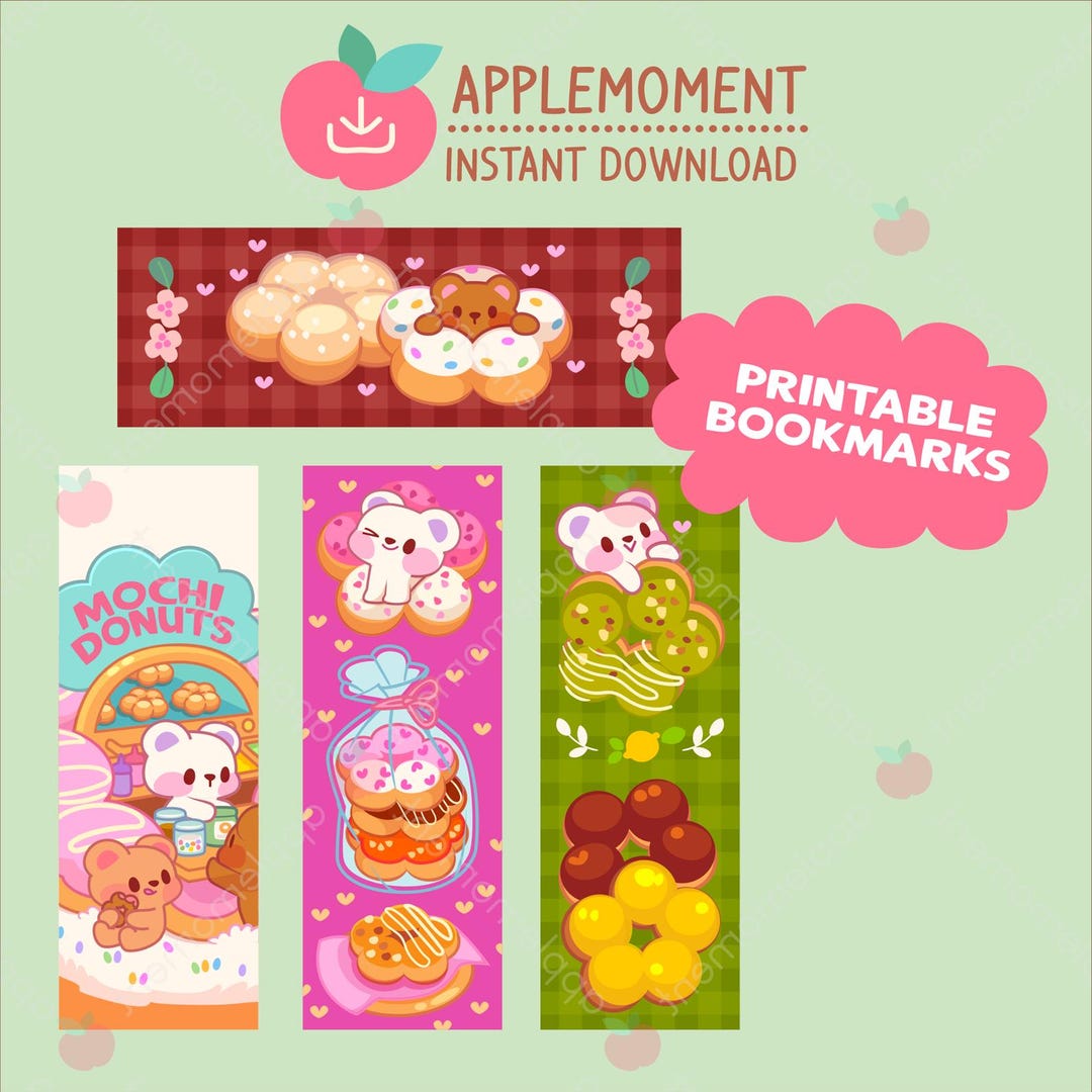 Kawaii Bear Donuts Printable Bookmarks (PNG A4 Size - Etsy