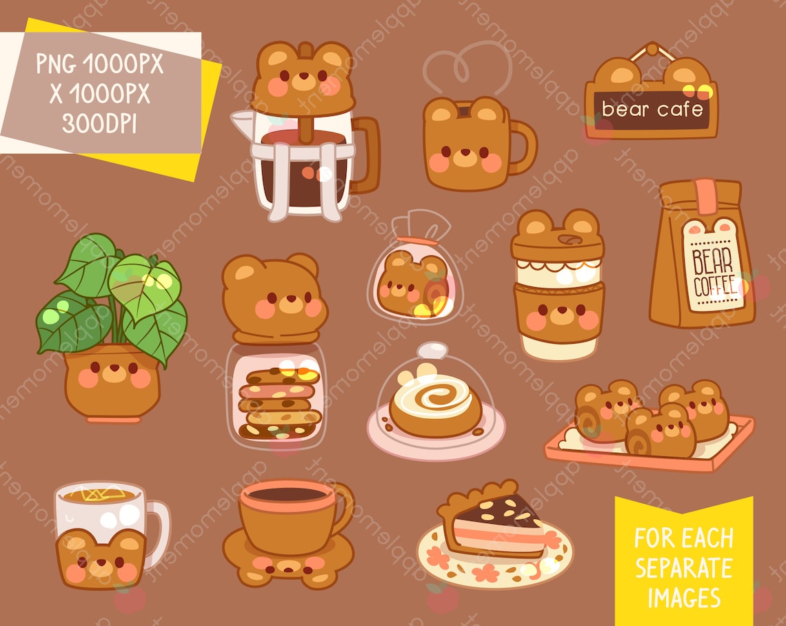 Cute Kawaii Printable Digital Stickers Clipart Rainbow Chocolate Bear ...