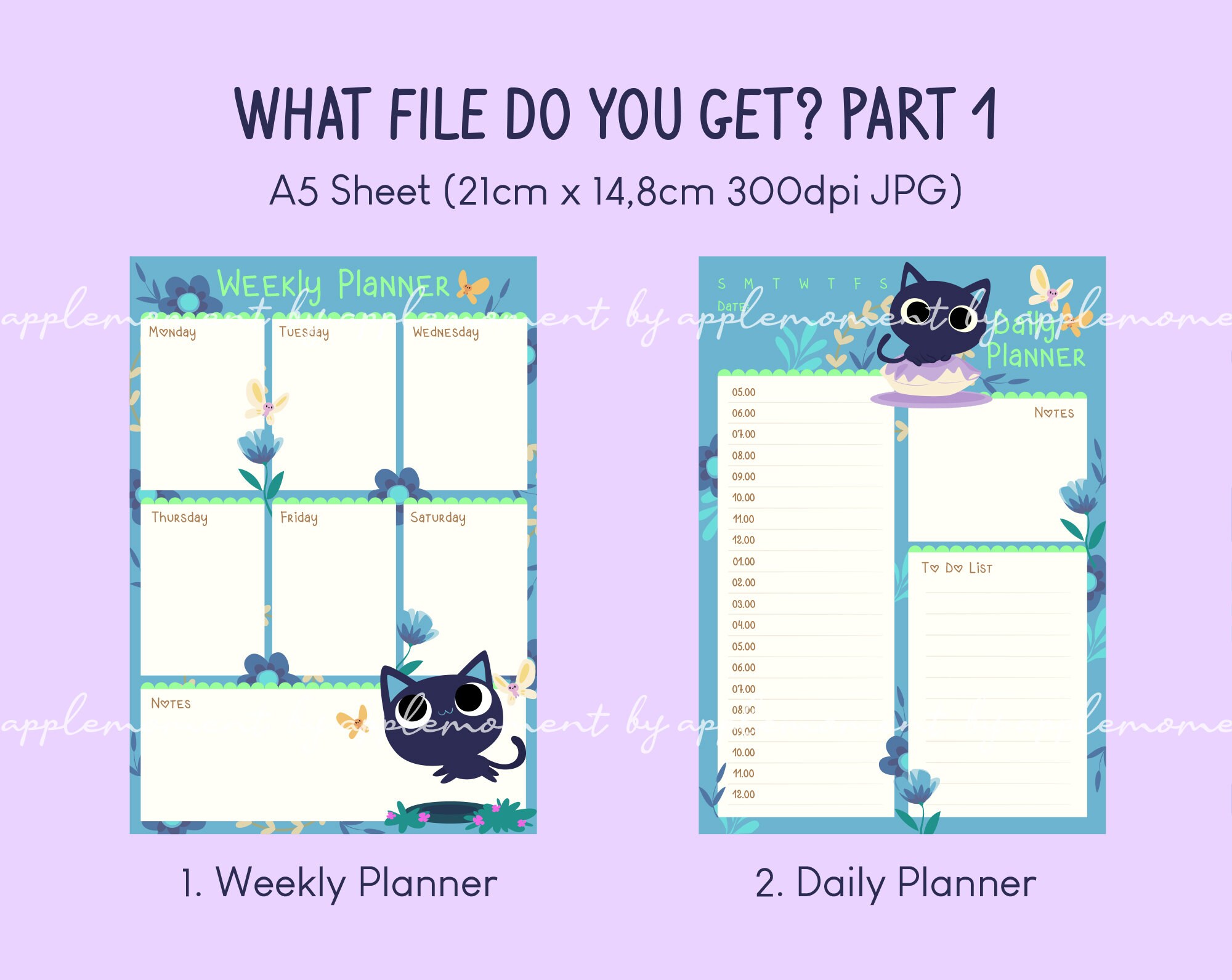 Cute Kawaii Stationery Sheet Blue Cat Butterfly, Home, Printable ...