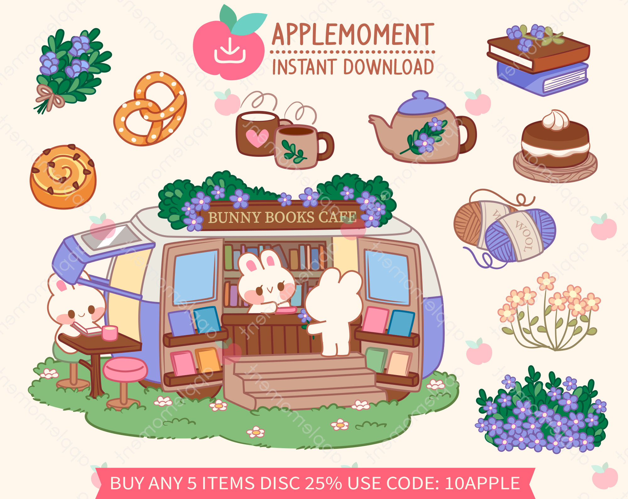 Cute Kawaii Printable Digital Stickers Clipart Illustration Bunny ...