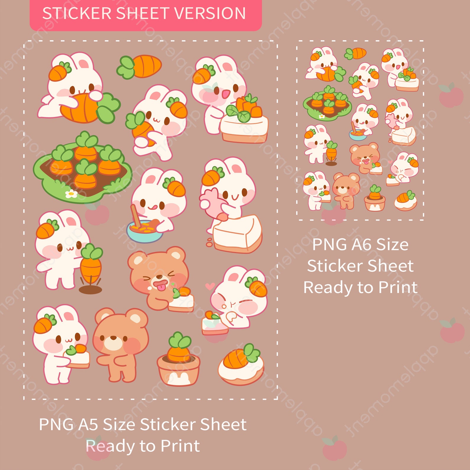 Cute Kawaii Printable Digital Stickers Clipart Bunny Rabbit Gardening ...