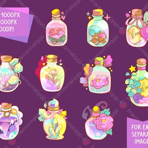 Cute Kawaii Printable Digital Stickers Clipart Rainbow Celestial Flower ...