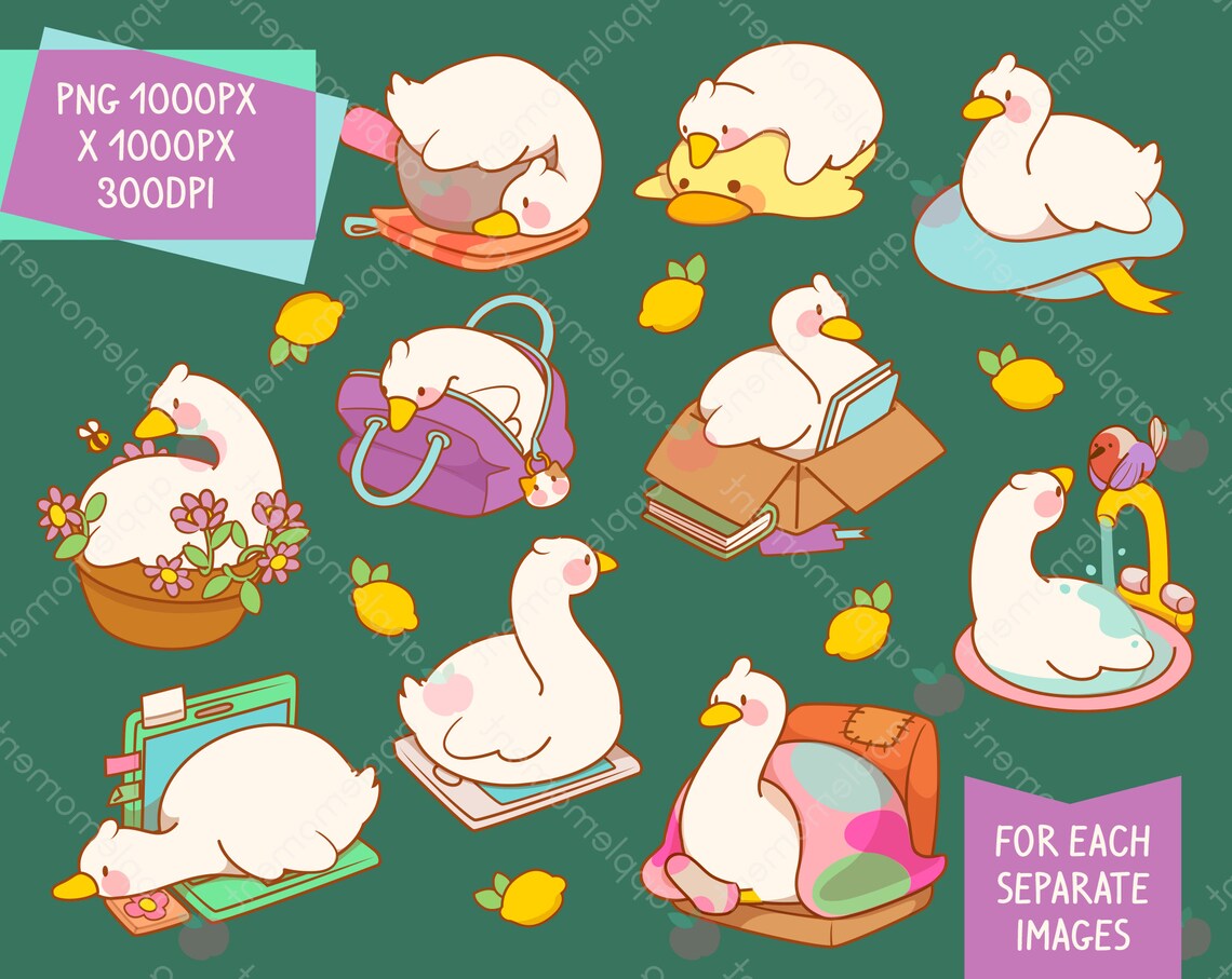 Cute Kawaii Printable Digital Stickers Clipart Daily Duck Goose, Cozy ...