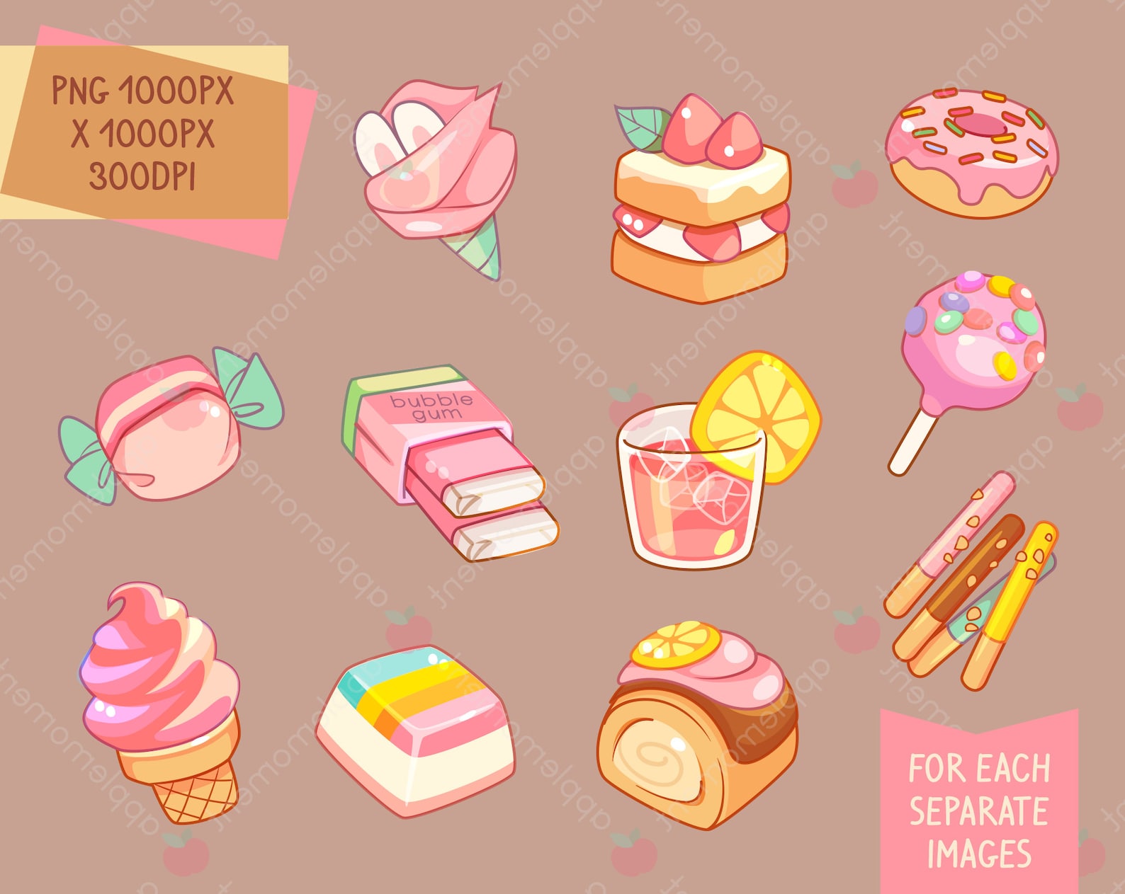 Cute Kawaii Printable Digital Stickers Clipart Rainbow Sweet Dessert ...