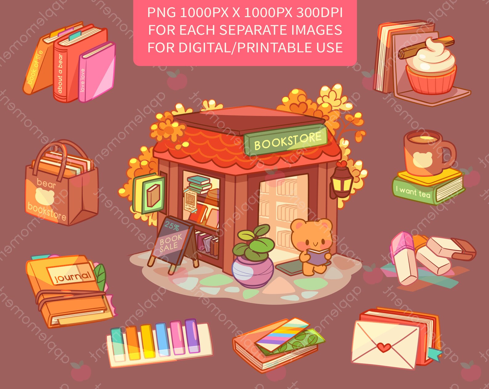 Cute Kawaii Printable Digital Stickers Clipart Fall Brown Bear ...