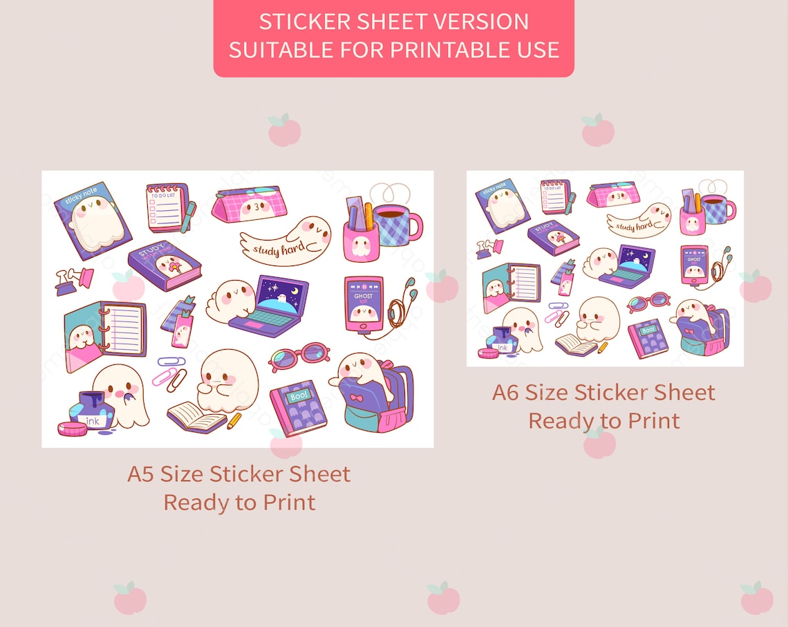 Cute Kawaii Printable Digital Stickers Clipart Study Ghost, Halloween ...