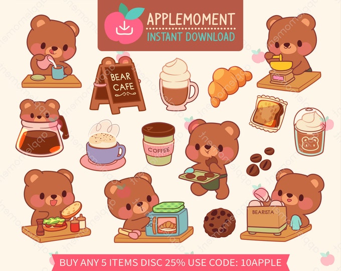 Cute Kawaii Printable Bear Bakery Clipart Set / Commercial Use/ PNG ...