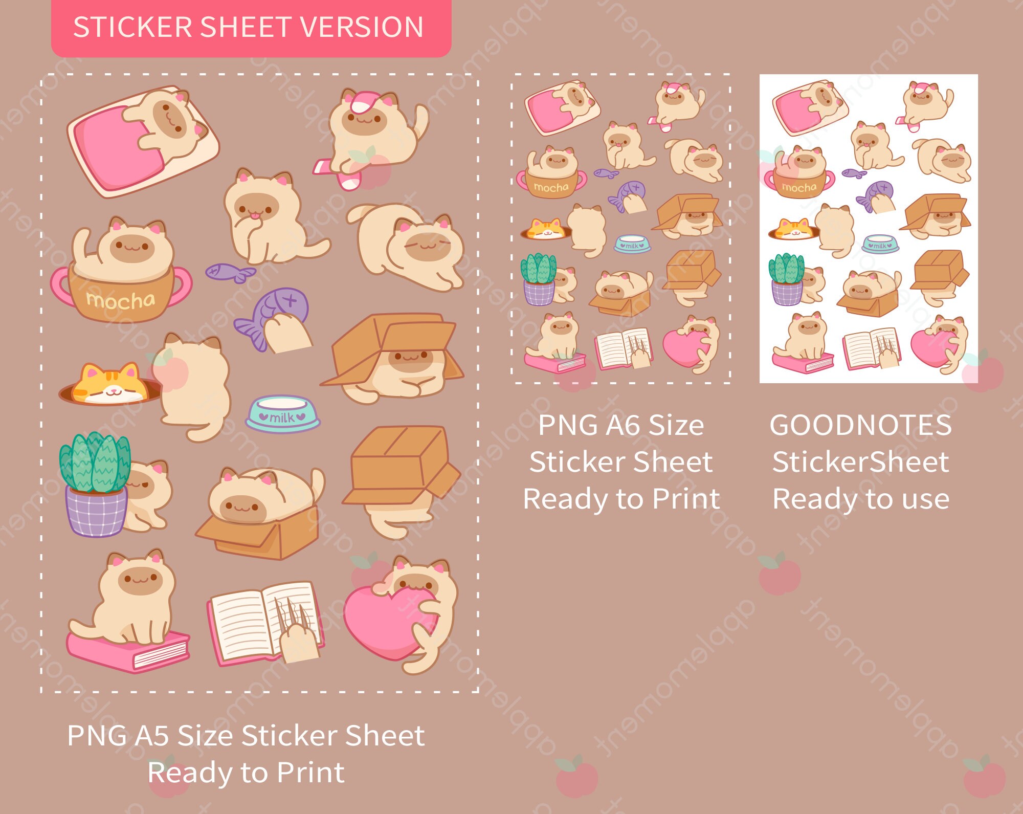 Cute Kawaii Printable Digital Stickers Clipart Siamese Kitty Cat ...