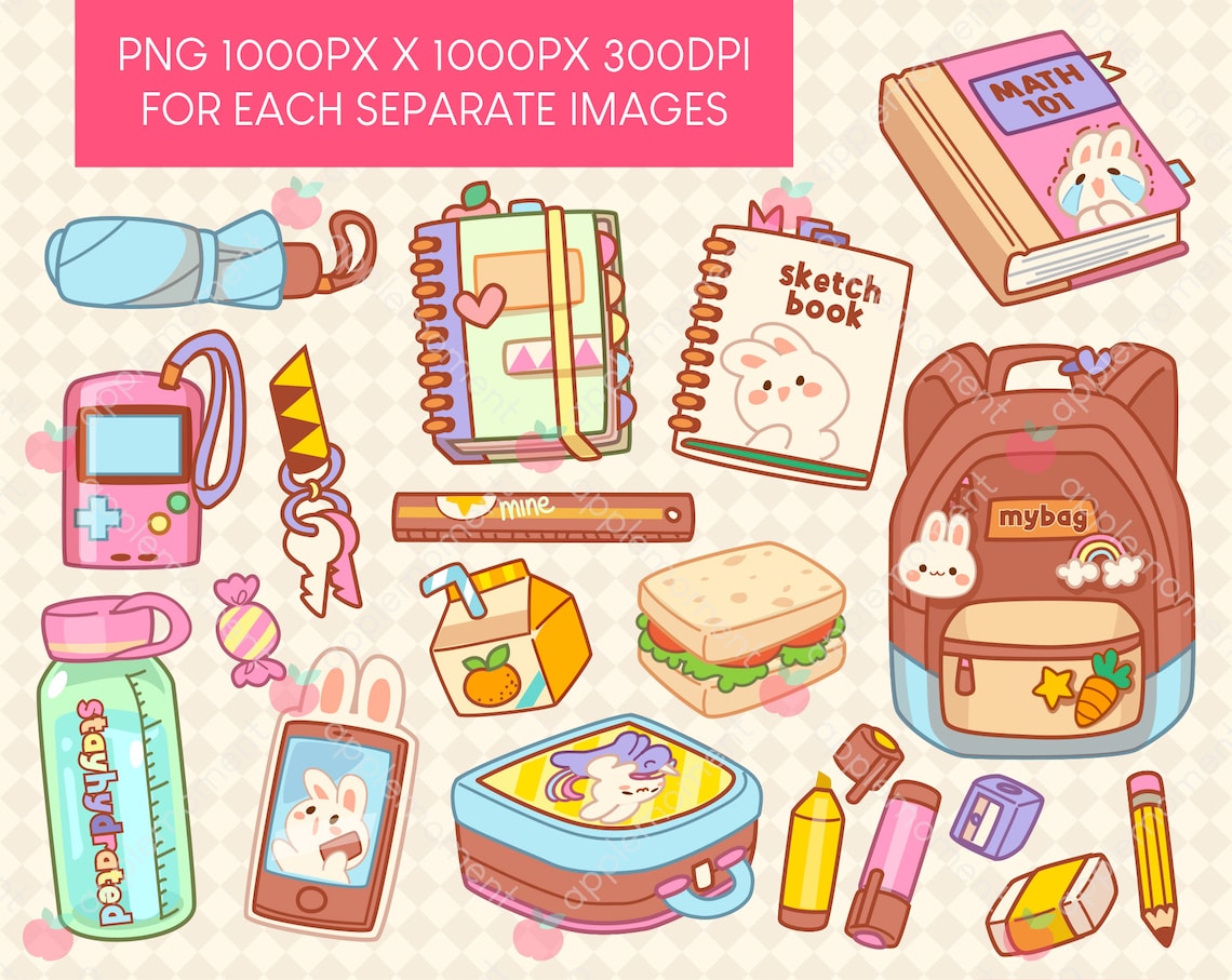 Cute Kawaii Digital Clipart Bunny Rabbit Study, School and Student ...
