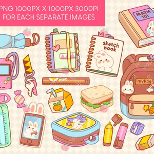 Cute Kawaii Digital Clipart Bunny Rabbit Study, School and Student ...
