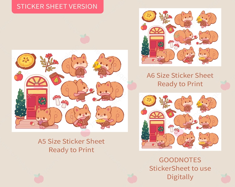 Cute Kawaii Printable Digital Stickers Clipart Animal Rodent Squirrel ...