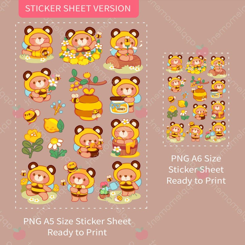 Cute Kawaii Bear Bee Clipart Stickers, PNG (digital Download) - Etsy
