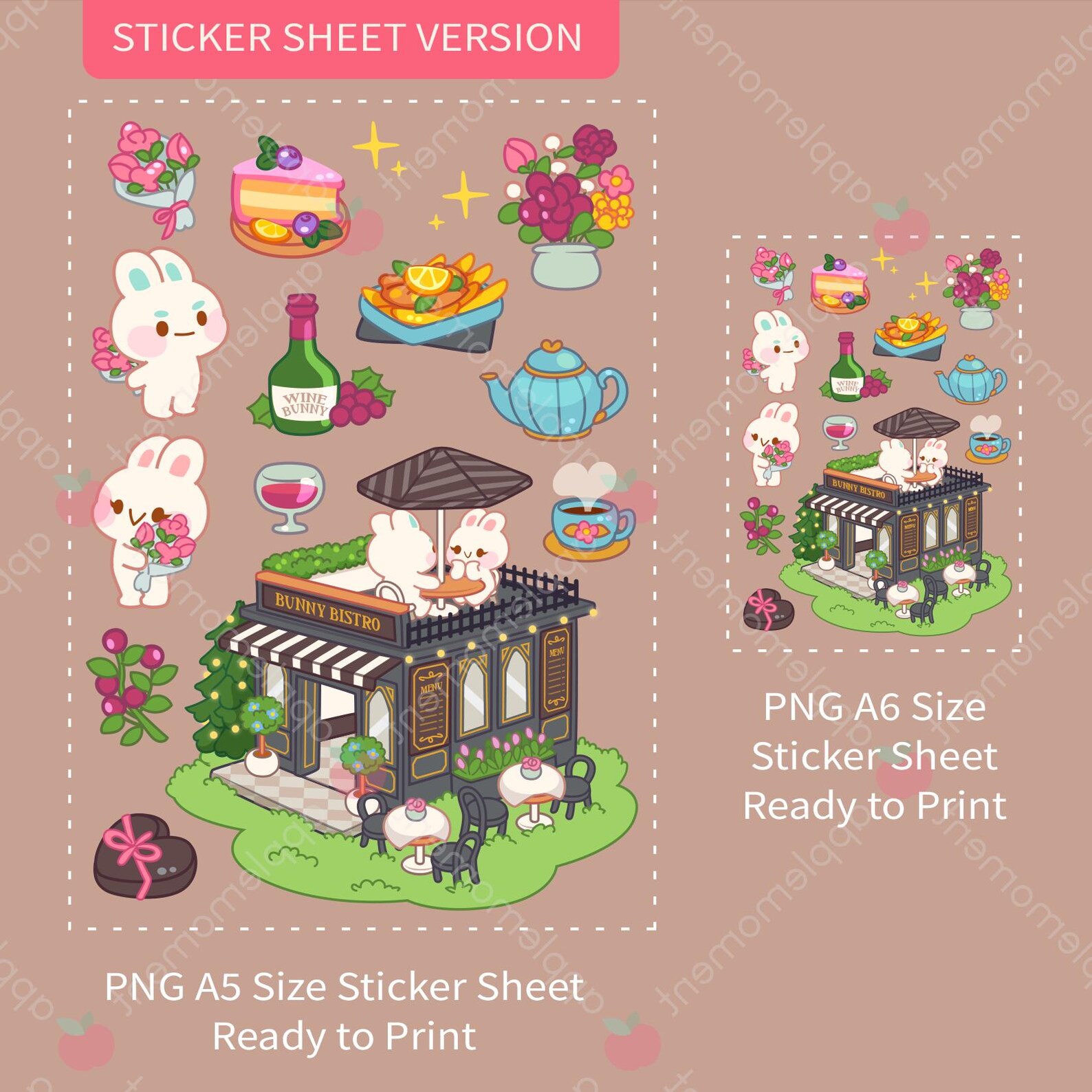 Cute Kawaii Printable Digital Stickers Clipart Animals Bunny Romantic ...