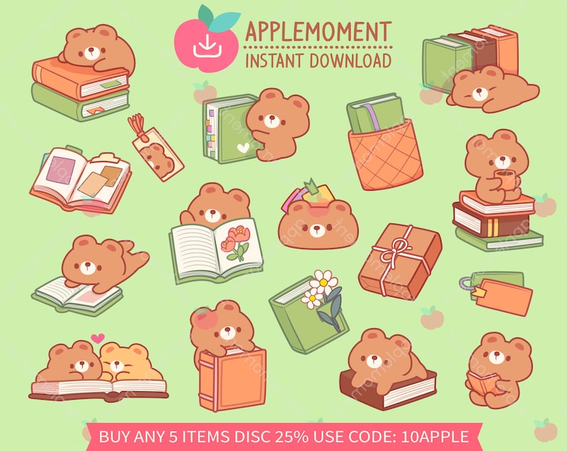 Cute Kawaii Printable Digital Stickers Clipart Illustration Book and ...