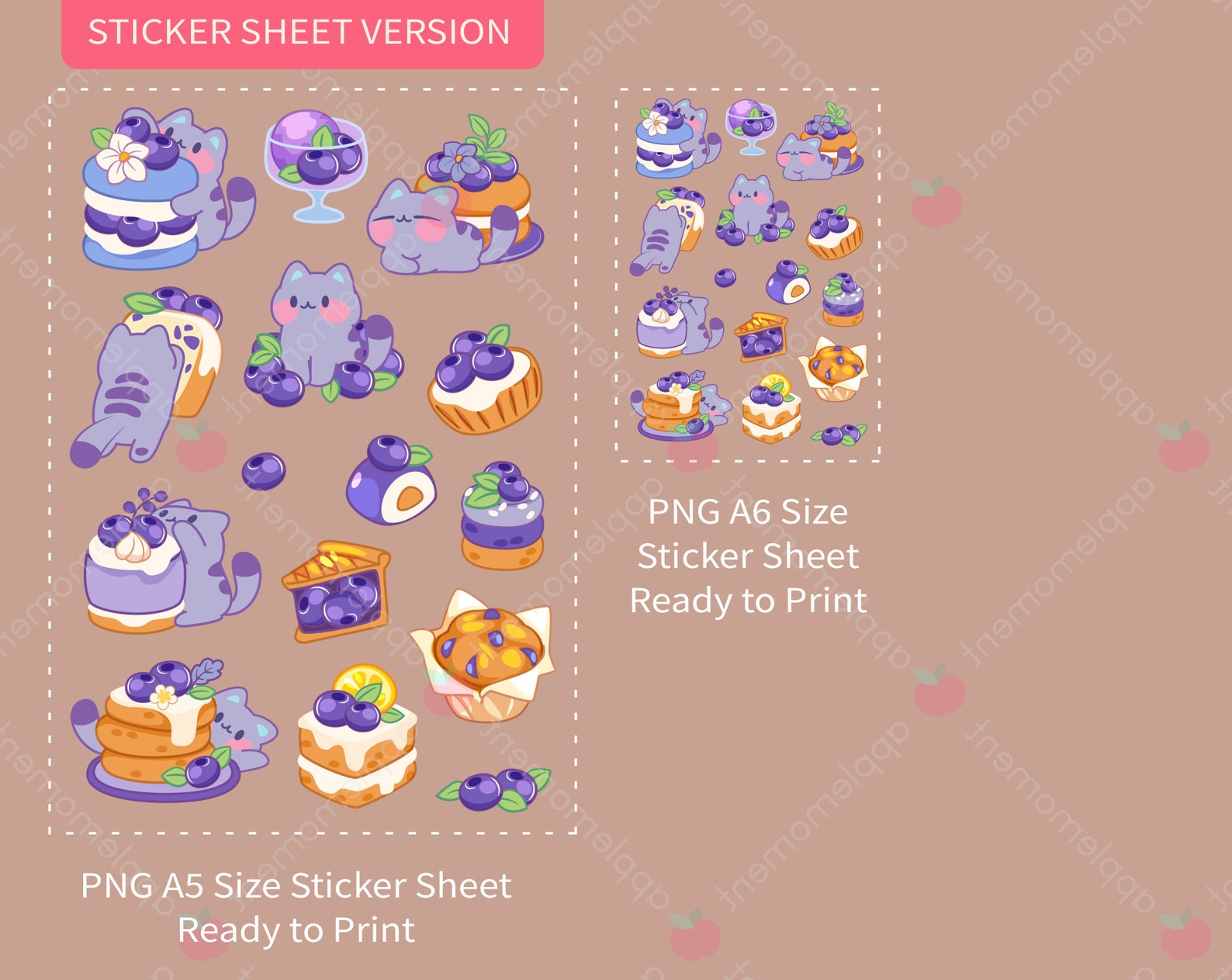 Cute Kawaii Printable Digital Stickers Clipart Illustration Blueberry ...