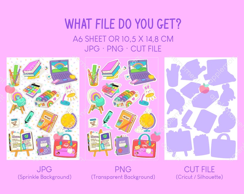 Kawaii School Sticker Sheet, Student Planner, Cricut & Silhouette ...
