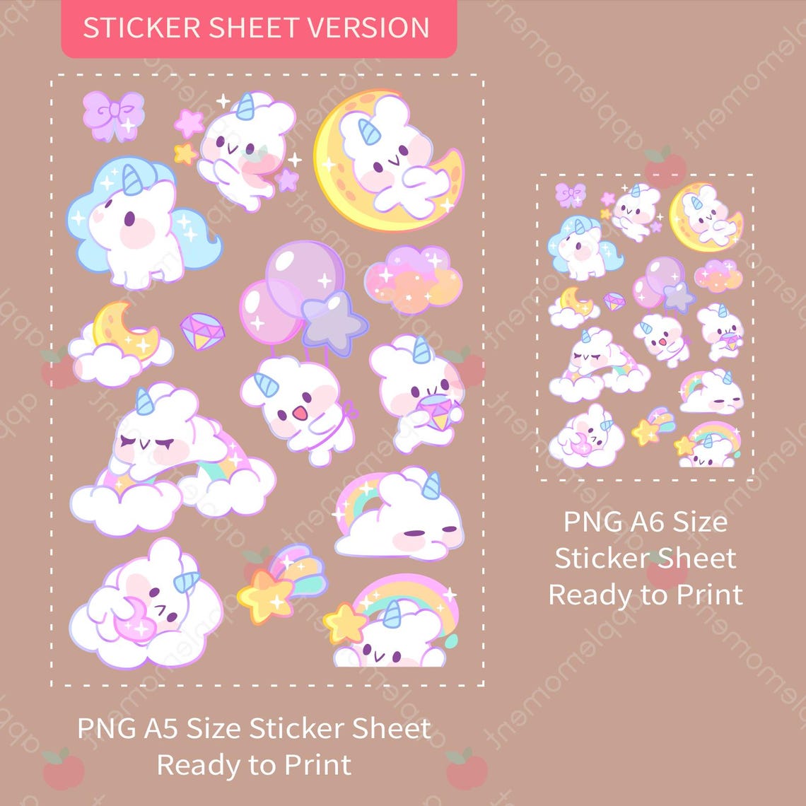 Cute Kawaii Printable Digital Stickers Clipart Animals Rainbow Dreamy ...