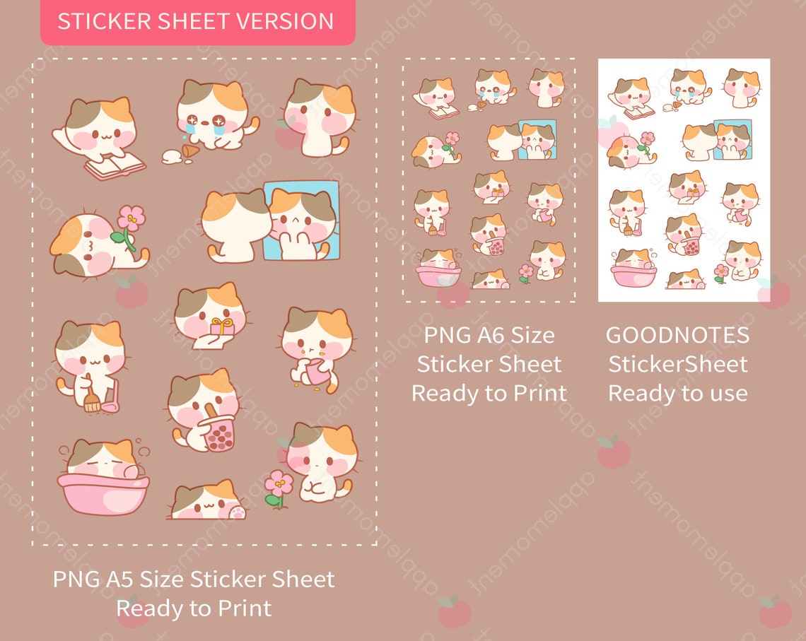 Cute Kawaii Printable Digital Stickers Clipart Daily Kitty Cat Life ...