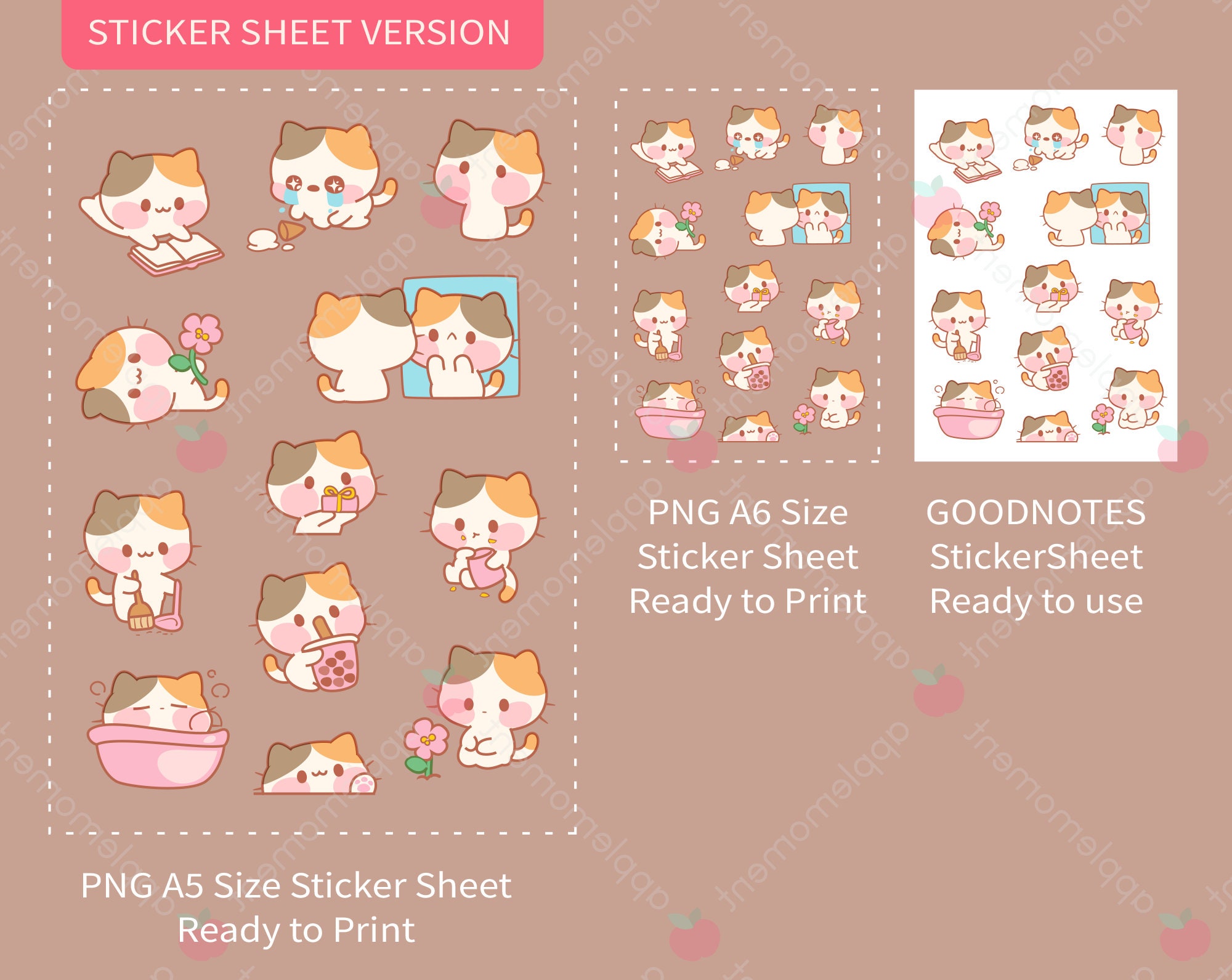 Cute Kawaii Printable Digital Stickers Clipart Daily Kitty Cat Life ...