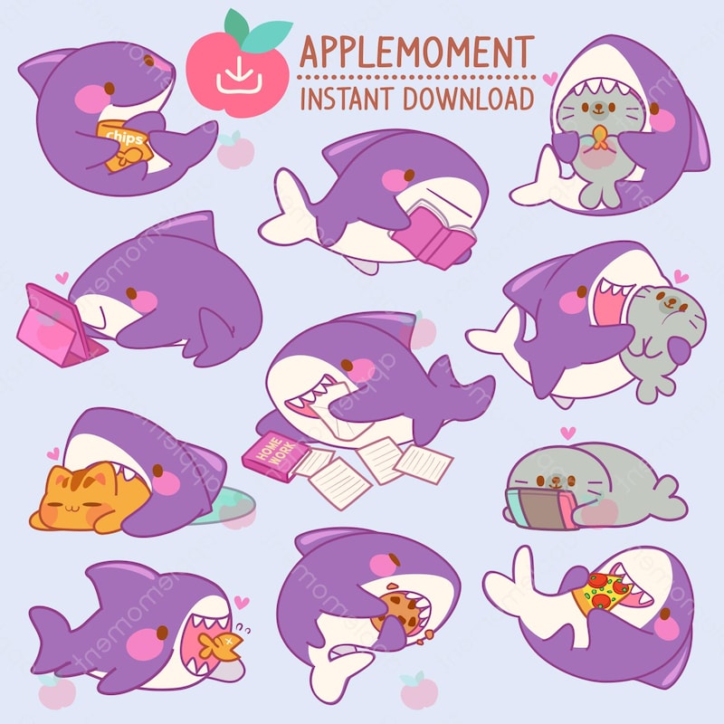 Kawaii Shark Clipart - Etsy UK