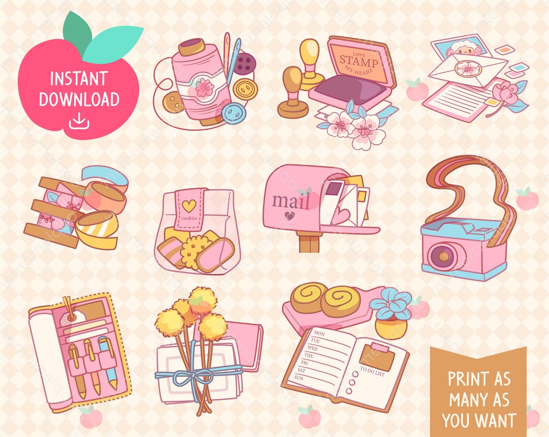 Cute Kawaii Printable Digital Stickers Clipart Rainbow Pretty ...