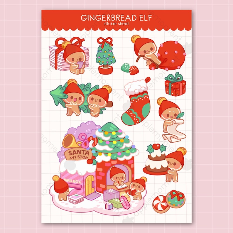 Cute Kawaii Printable Digital Stickers Clipart Gingerbread Elf, PNG ...