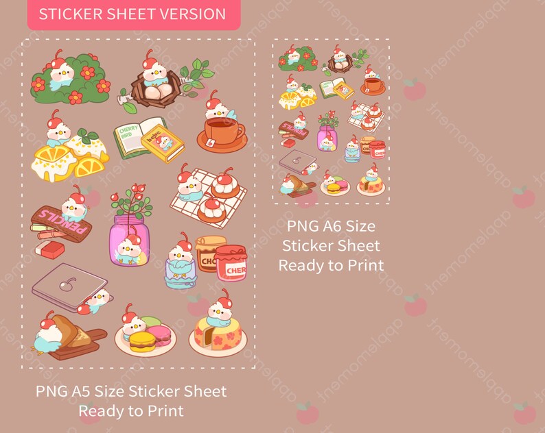 Cute Kawaii Printable Digital Stickers Clipart Illustration Cherry Baby ...