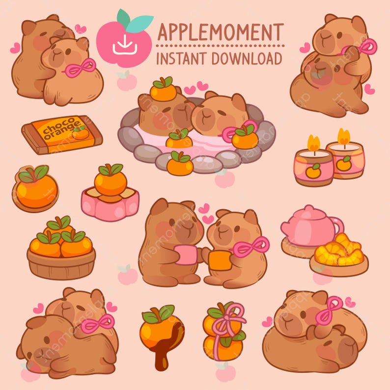 Cute Kawaii Printable Digital Stickers Clipart Animal Cappy Couple, PNG ...