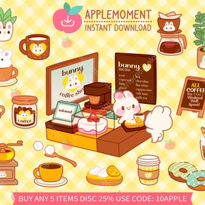 Cute Kawaii Printable Digital Stickers Clipart Illustration Bunny ...