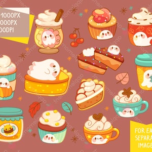 Cute Kawaii Printable Digital Stickers Clipart Autumn Fall Ghost Drinks ...