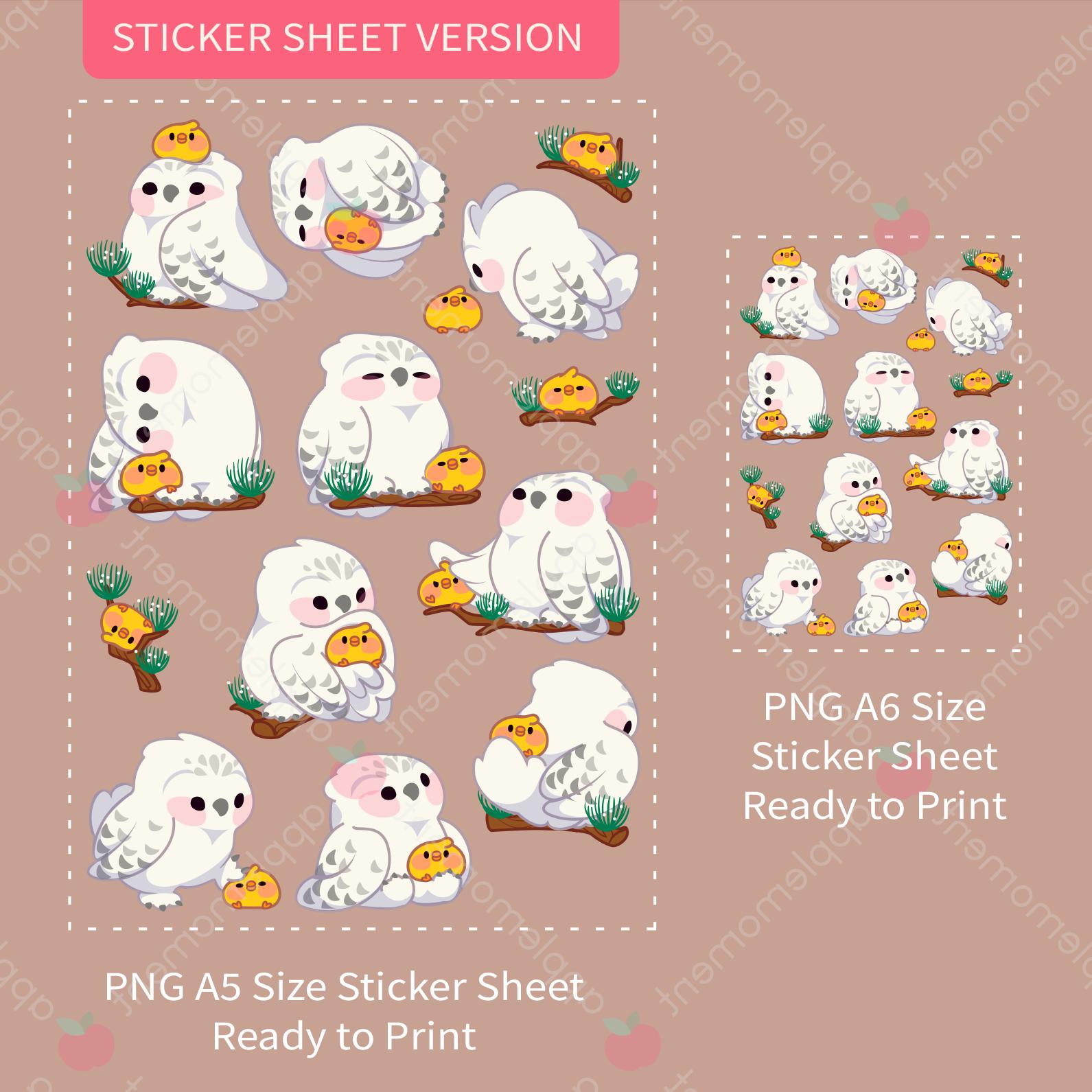 Cute Kawaii Printable Digital Stickers Clipart Winter Animal Snowy Owl ...