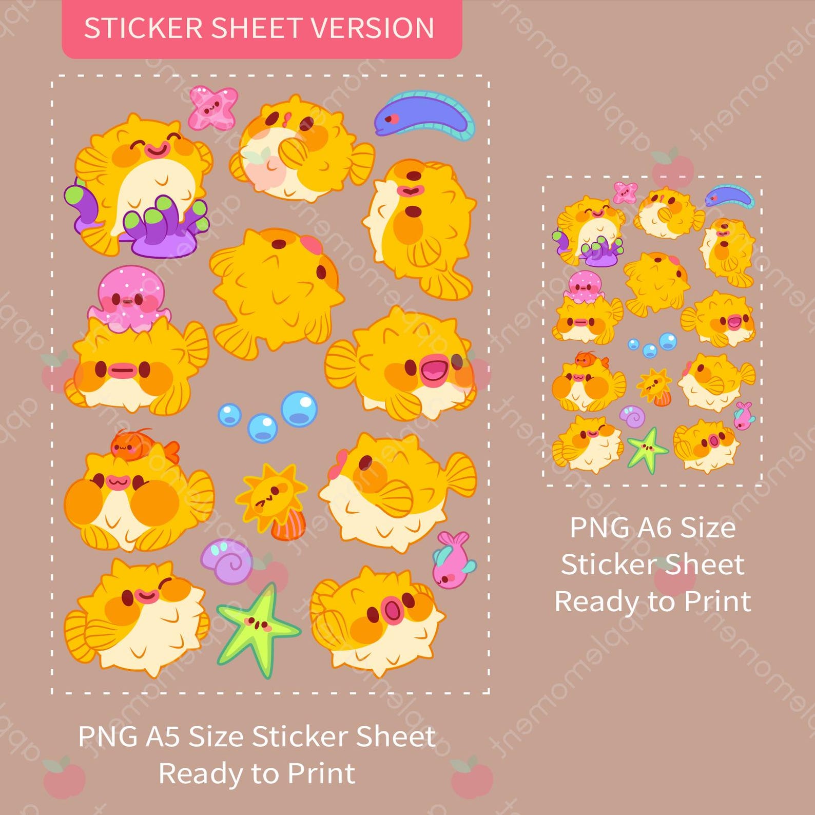 Kawaii Puffer Fish Clipart Stickers, PNG (digital Download) - Etsy