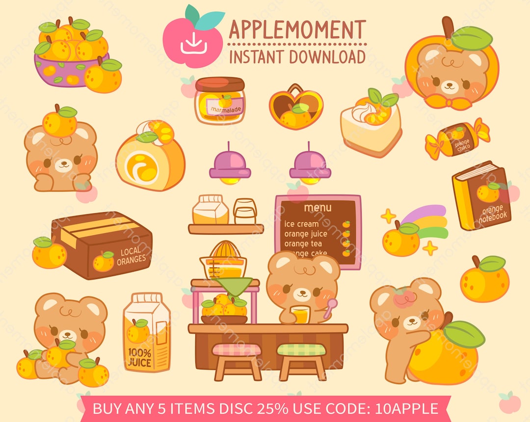 Cute Kawaii Printable Digital Stickers Clipart Illustration Sweet ...