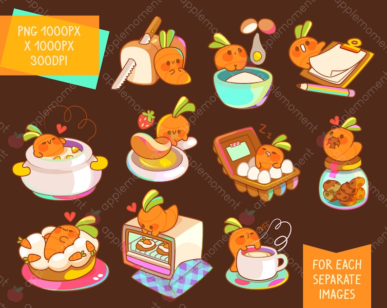 Cute Kawaii Printable Digital Stickers Clipart Rainbow Orange Carrot ...