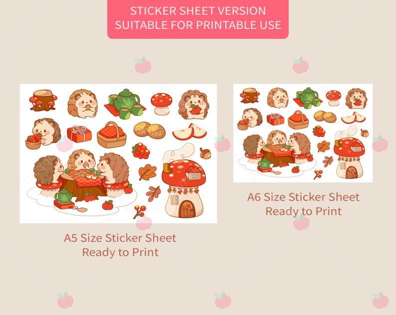 Cute Kawaii Printable Digital Stickers Clipart Animal Hedgehog Having A ...