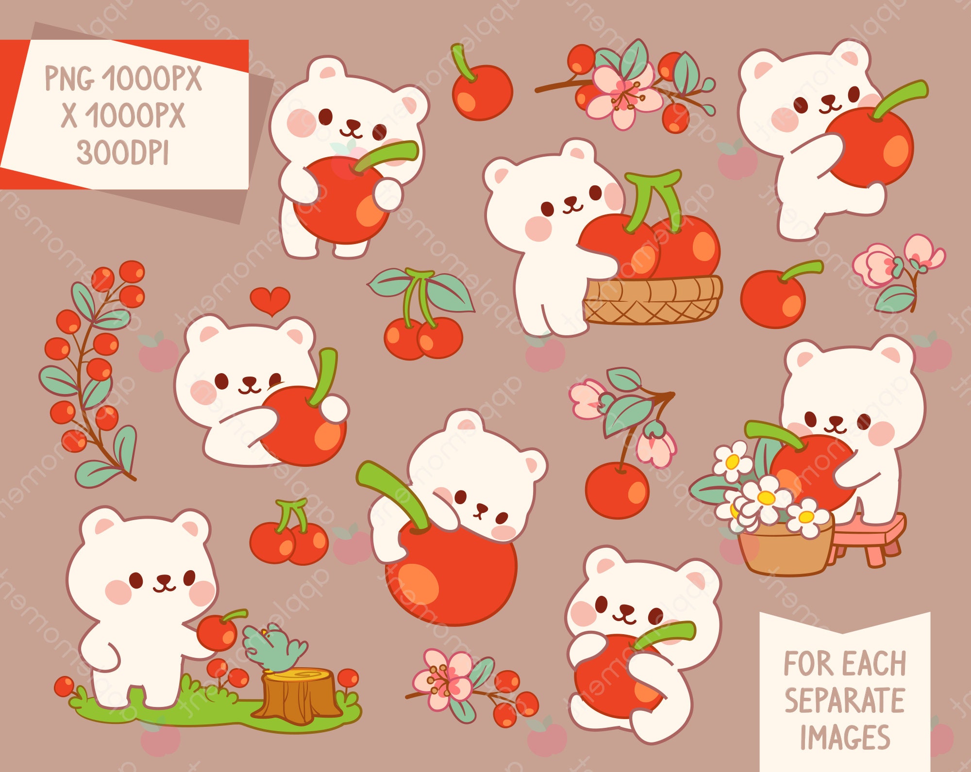 Cute Kawaii Printable Digital Stickers Clipart Pink Sakura Cherry ...