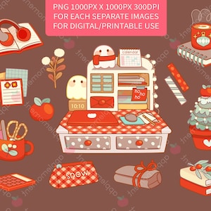 Cute Kawaii Printable Digital Stickers Clipart Stationery Study Ghost ...