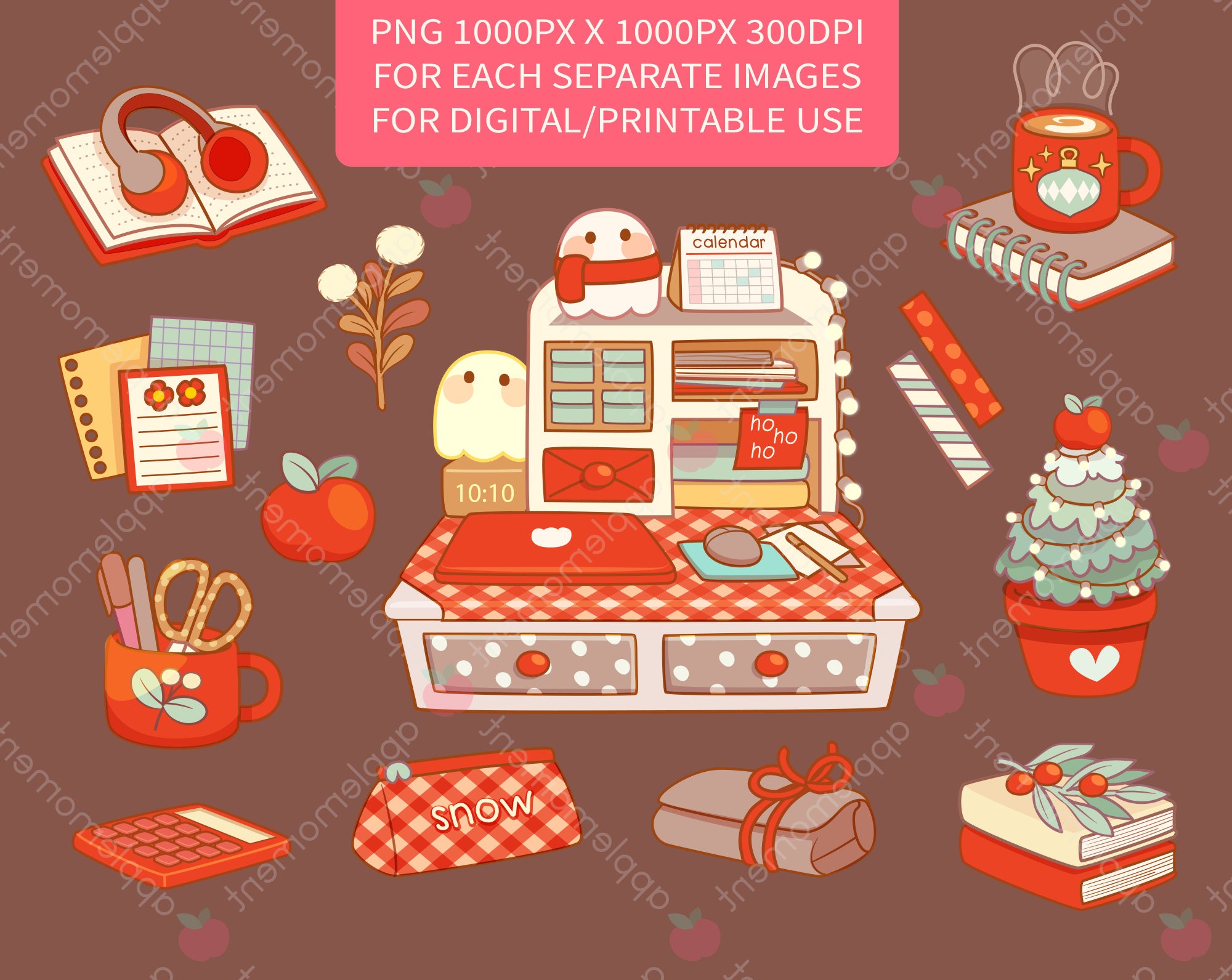 Cute Kawaii Printable Digital Stickers Clipart Stationery Study Ghost ...