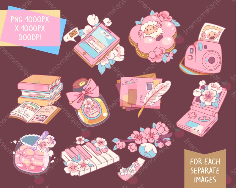 Cute Kawaii Printable Digital Stickers Clipart Pink Gold Sakura Sheep ...