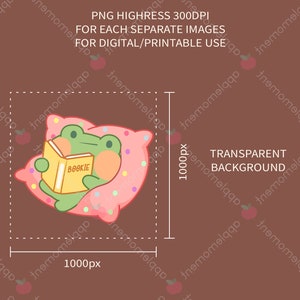 Cute Kawaii Printable Digital Stickers Clipart Animal Bookish Frog Cozy ...